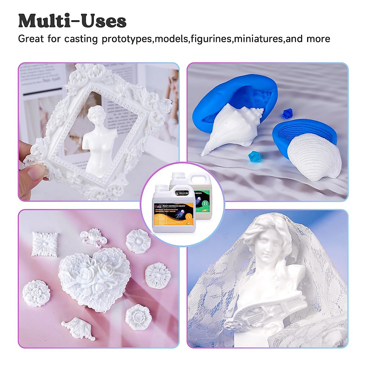 LET'S RESIN Polyurethane Resin, 60oz 2 Part Casting Resin, Fast Cured Resin within 10 Minutes, Ultra Low Viscosity & Low Odor Pourable Liquid Plastic for Casting Models, Prototypes & Other Resin Craft