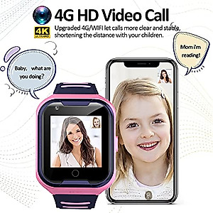 TEZILON 4G Kids GPS Smart Watch Waterproof Video Phone Call Real-time Tracking Smart Watch Camera SOS Emergency Alarm Touch Screen Pedometer Anti-Lost GPS Tracker Watch for Boys Girls Gift(Pink)