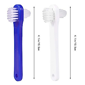 Artibetter 2Pcs Denture Brushes Double-sided False Teeth Toothbrush Denture Cleaning Tool (White + Blue)