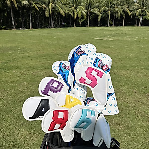 Barudan Golf Iron Club Head Covers set Headcovers for Callaway Ping S5 - Big Colorful Number - Long Neck - Black Pu Leather fits Small Standard Oversized Golf Clubs 10pcs/Pack (White+Color Number)