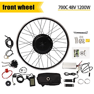 RIAHNEAH 700CC 48V E-Bicycle Conversion Kit, 1200W Front Wheel Electric Bicycle Pedal Assist Sensor Hub Conversion Kit, Motor Kit Universal Motor Wheel Kit with LCD Instrument
