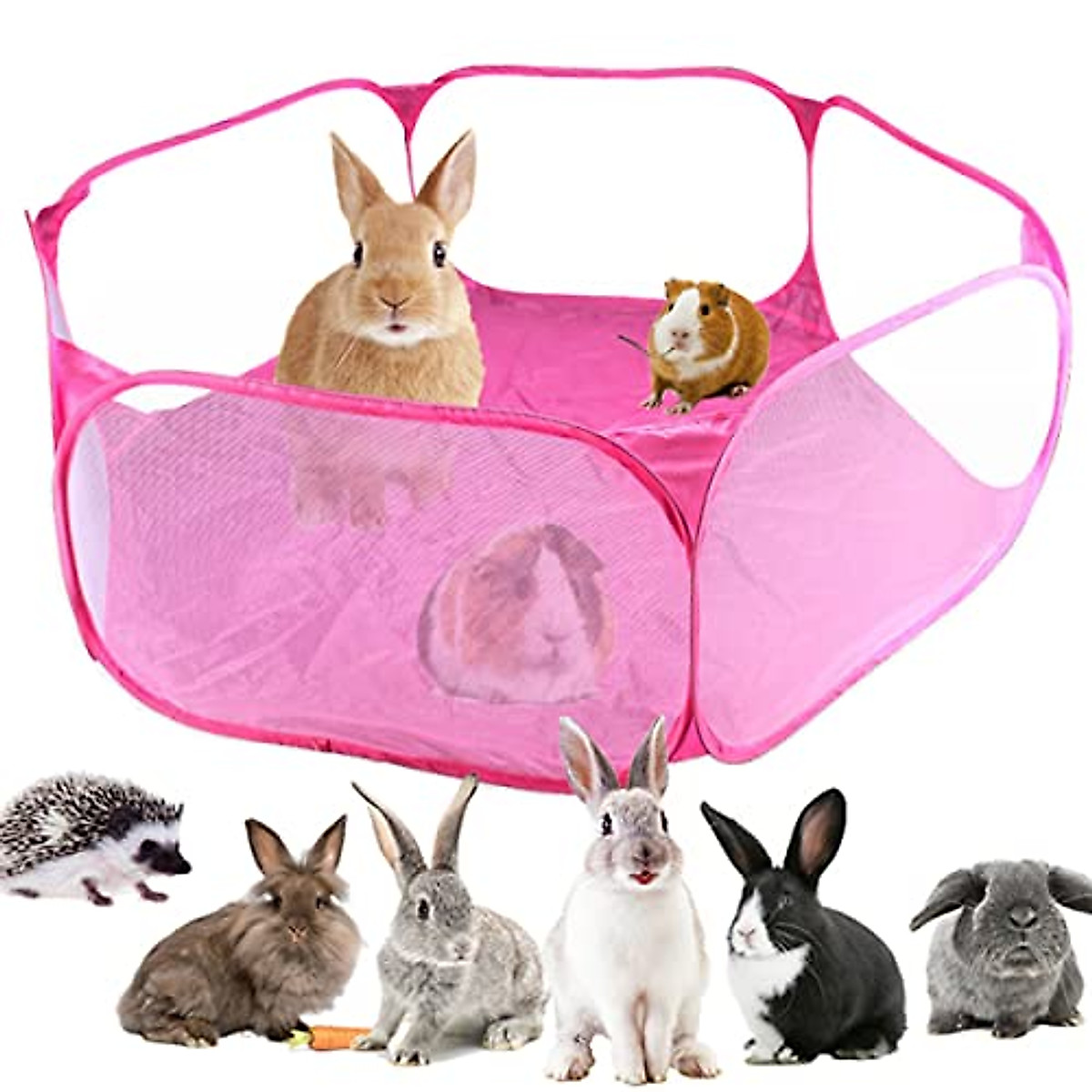 Small Animal Cage Tent Breathable & Transparent Pet Playpen Pop Open Outdoor/Indoor Exercise Fence, Portable Yard Fence for Guinea Pig, Rabbits, Hamster, Chinchillas and Hedgehogs