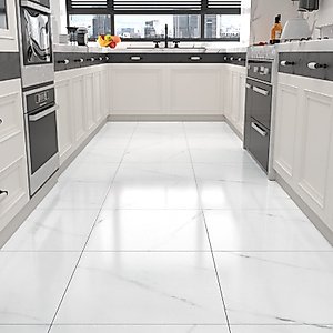 WESTICK Peel and Stick Floor Tile White Marble Bathroom Floor tiles Peel and Stick Waterproof Vinyl Flooring Stick on Floor Tiles Adhesive Flooring Tiles for Kitchen Bedroom Camper 12 x 12 in 5 PCS