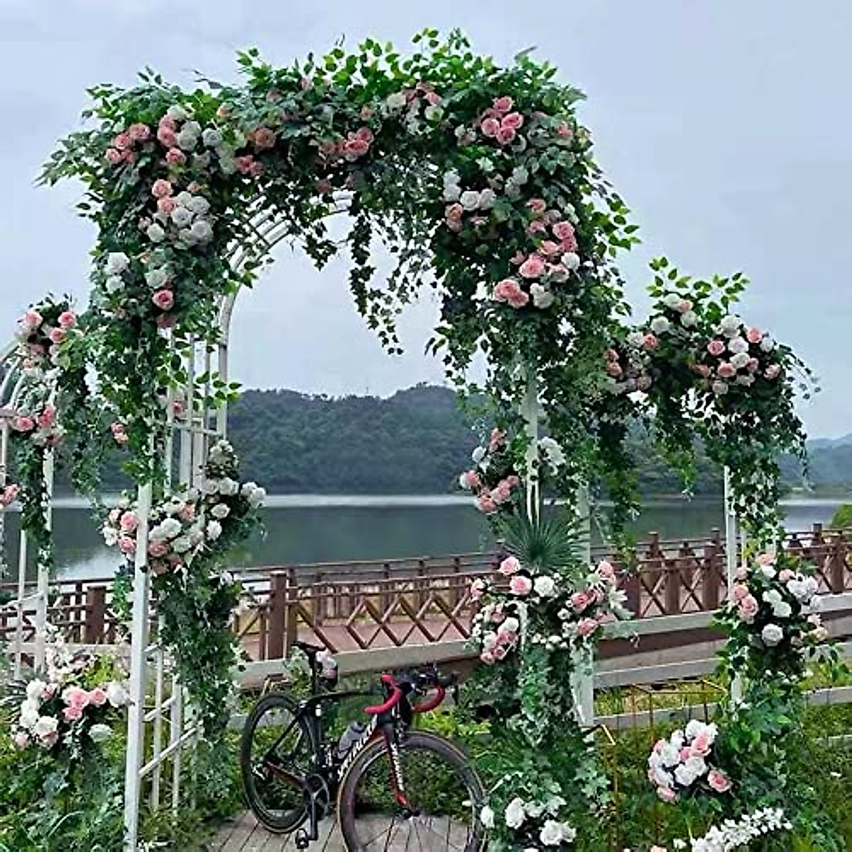 NINAT 4 Pcs 30 FT Artificial Flowers Fake Rose Vine Flower Garland Plants Hanging Rose Ivy for Wedding Arch Home Party Garden Craft Art Background Decor Champagne