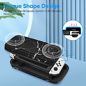 Fintie Carrying Case for Nintendo Switch OLED Model 2021/Switch 2017, [Shockproof] Hard Shell Protective Cover Travel Bag with 10 Game Card Slots & Inner Pocket, Marble Black