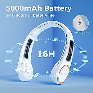 MFEESYOB Portable Neck Fan, 5000mAh Battery Operated Wearable Personal Fan with USB Rechargeable, 3 Adjustable Speeds, 360° Cooling，Super Quiet, Suitable for Outdoor Sports, Travel, Office