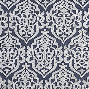 Madison Park Odette Fabric Shower Curtain Luxe Textured Jacquard, Damask Medallion Machine Washable Modern Home Bathroom Decor, Bathtub Privacy Screen, 72" x 72", Navy/Silver