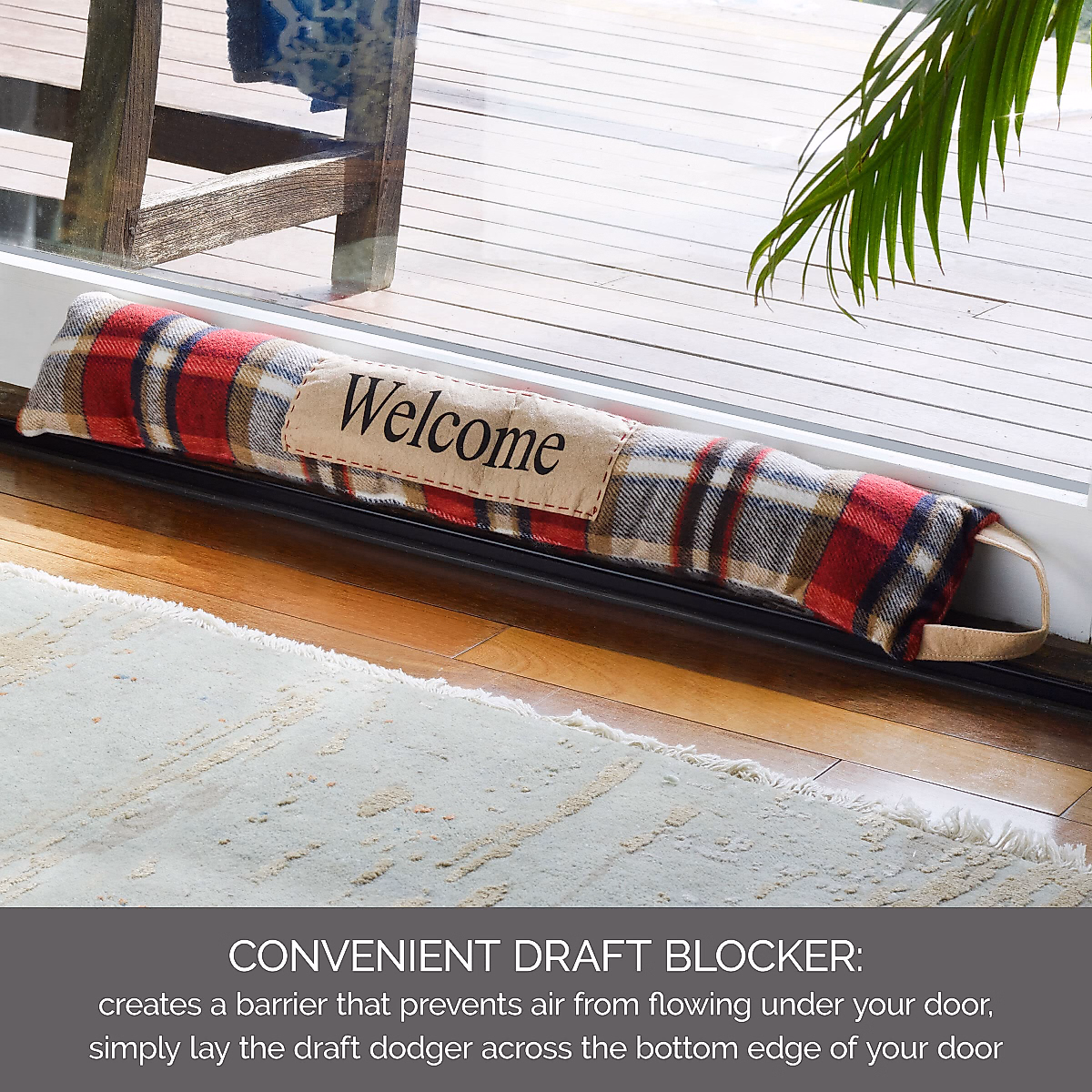 Elements 34.65x5.12x3.15 Inch Red Plaid Welcome Fabric Draft Stopper