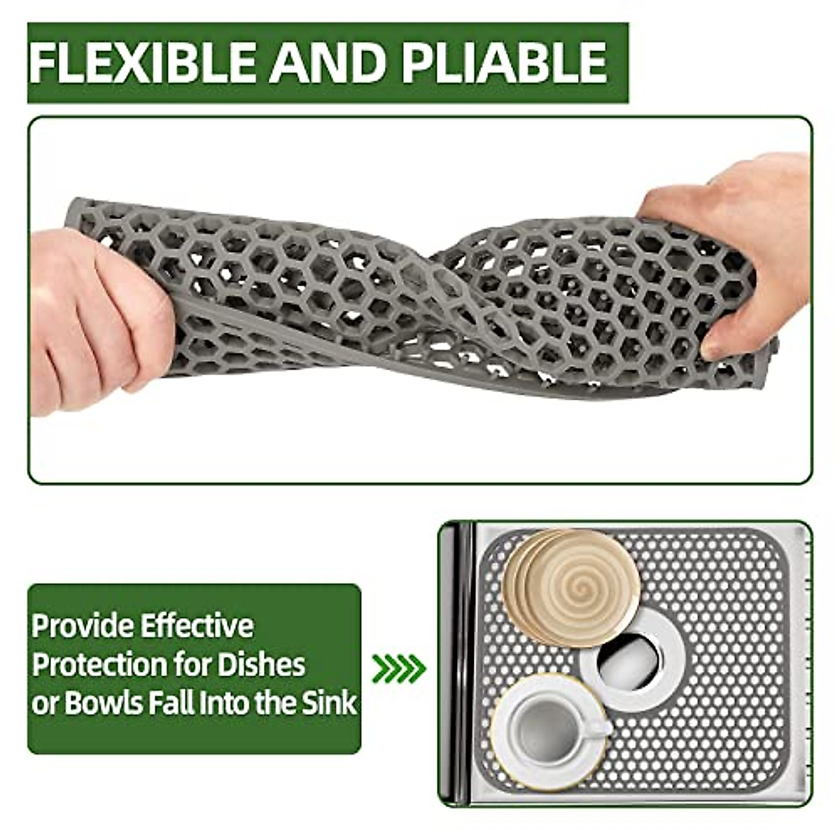 SPOLLSES Silicone Sink Mats, 2 PCS Kitchen Sink Protector Grid Accessory, 13.54 ''x 11.6 '' Sink Mat for Bottom of Farmhouse Stainless Steel Sink, Non-Slip Heat Resistant, Center Drain