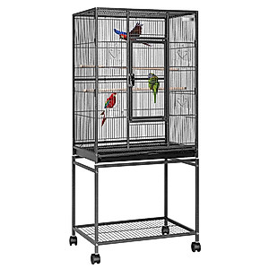 VIVOHOME 54 Inch Wrought Iron Large Bird Flight Cage with Rolling Stand for Parakeets Canaries Cockatiels Lovebirds Conures, Black