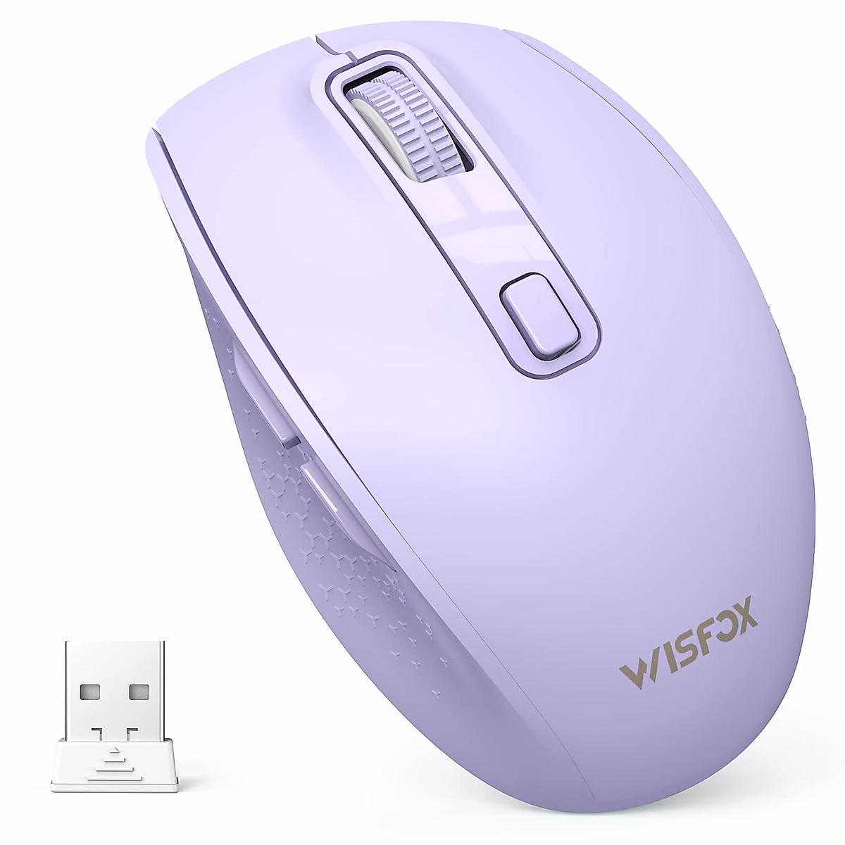 WisFox Bluetooth Mouse, Silent Wireless Mouse Come with 2 Modes (Bluetooth 3.0/5.0 + USB), Multi-Device Portable Cordless Mouse for Laptop, iPad, MacOS, PC, Windows, Android (Purple)