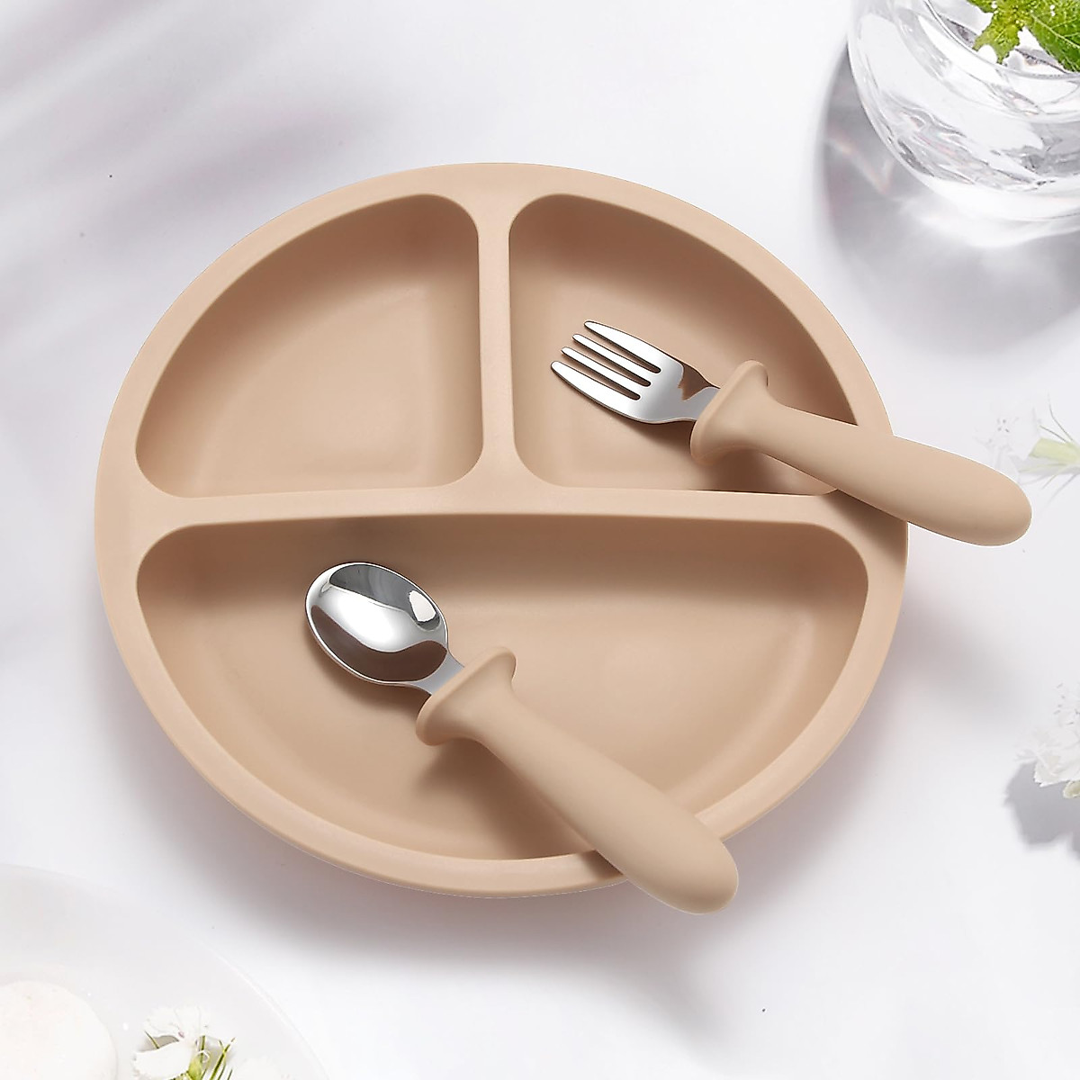 Eascrozn Toddler Utensils, 6 Pack kids Silverware Set with Silicone Handle, 18/8 Stainless Steel Children Safe Forks and Spoons, Dishwasher Safe