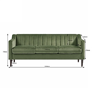 Gecheer Mid Century Modern Chesterfield Sofa Couch, Comfortable Upholstered Sofa with Velvet Fabric and Wooden Frame and Wood Legs for Living Room/Bed Room/Office Green -3 Seats