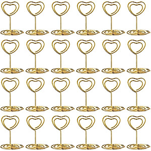 Toncoo 24 Pcs Mini Place Card Holders and 24 Pcs Place Cards with Gold Foil Border, Table Number Stand with Heart Shape, Table Card Holder Photo Picture Holder Memo Menu Clips for Wedding, Birthday