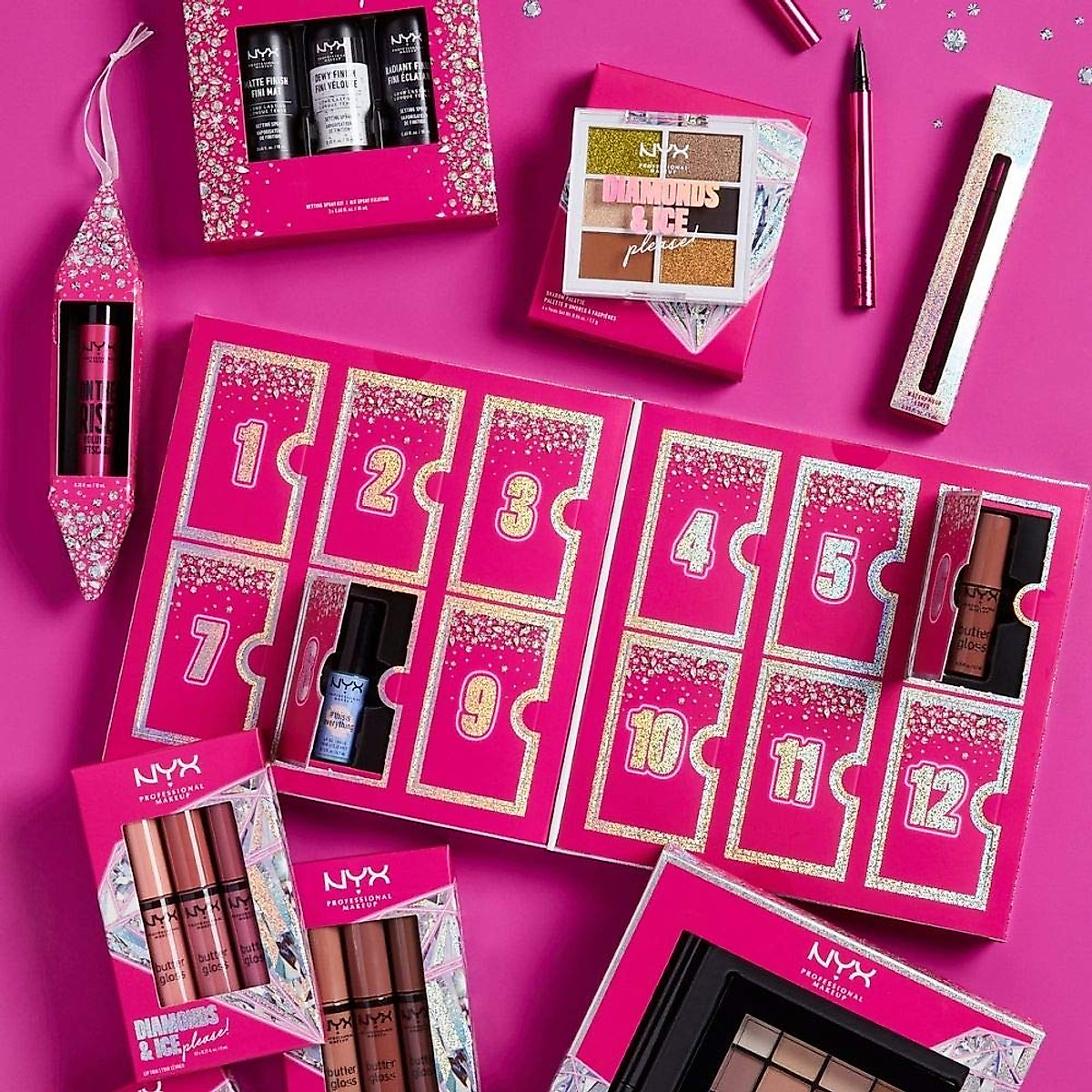 NYX PROFESSIONAL MAKEUP Gift Set, Diamonds & Ice Setting Spray Kit - Matte, Dewy and Radiant Finish (Travel Size)