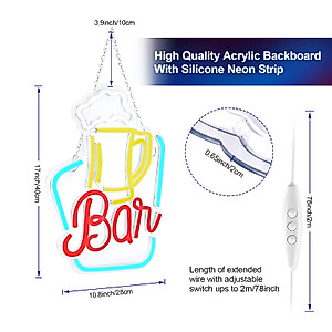 FITNATE Neon Bar Sign, Beer Neon Sign for Wall Decor, Brightness Adjustable LED Neon Light Sign USB Powered Decorative Bar Sign for Home Bar Wall Party Decor