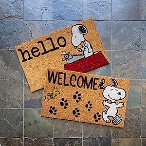 Gertmenian Peanuts Coir Mat (2-Pack) Welcome Mats for Front Door, Home Entrance, Garage, and Back Door, Home Decor, 20" x 34" Each, Peanuts Snoopy Welcome 80022