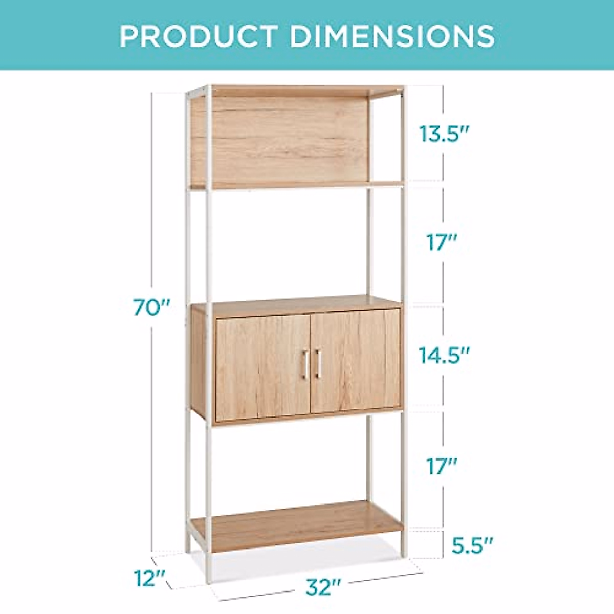 Best Choice Products 4-Tier Bookshelf, Tall Bookcase, Wood Storage Cabinet for Living Room, Bedroom, Entryway, Home Office w/Cabinet, Enclosed Storage, Shelf Space, Metal Sturdy Frame - Light Oak