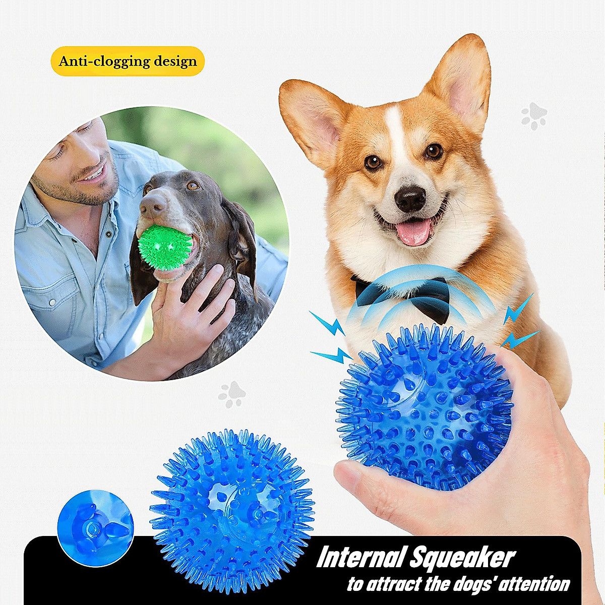 Green Hut 2.5" Squeaky Dog Toy Balls Spike Balls for Pet Spike Ball Toys for Clean Teeth and Training Spiky Dog Balls for Aggressive Chewers 3 Pack