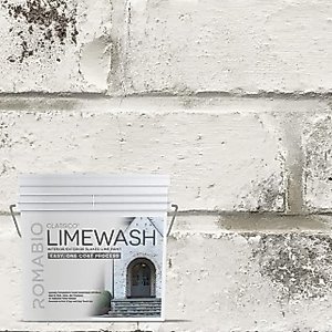 Romabio Classico Limewash Interior/Exterior Paint, Italian slaked-lime, One Coat, Bianco White, 2.5L/0.67GAL