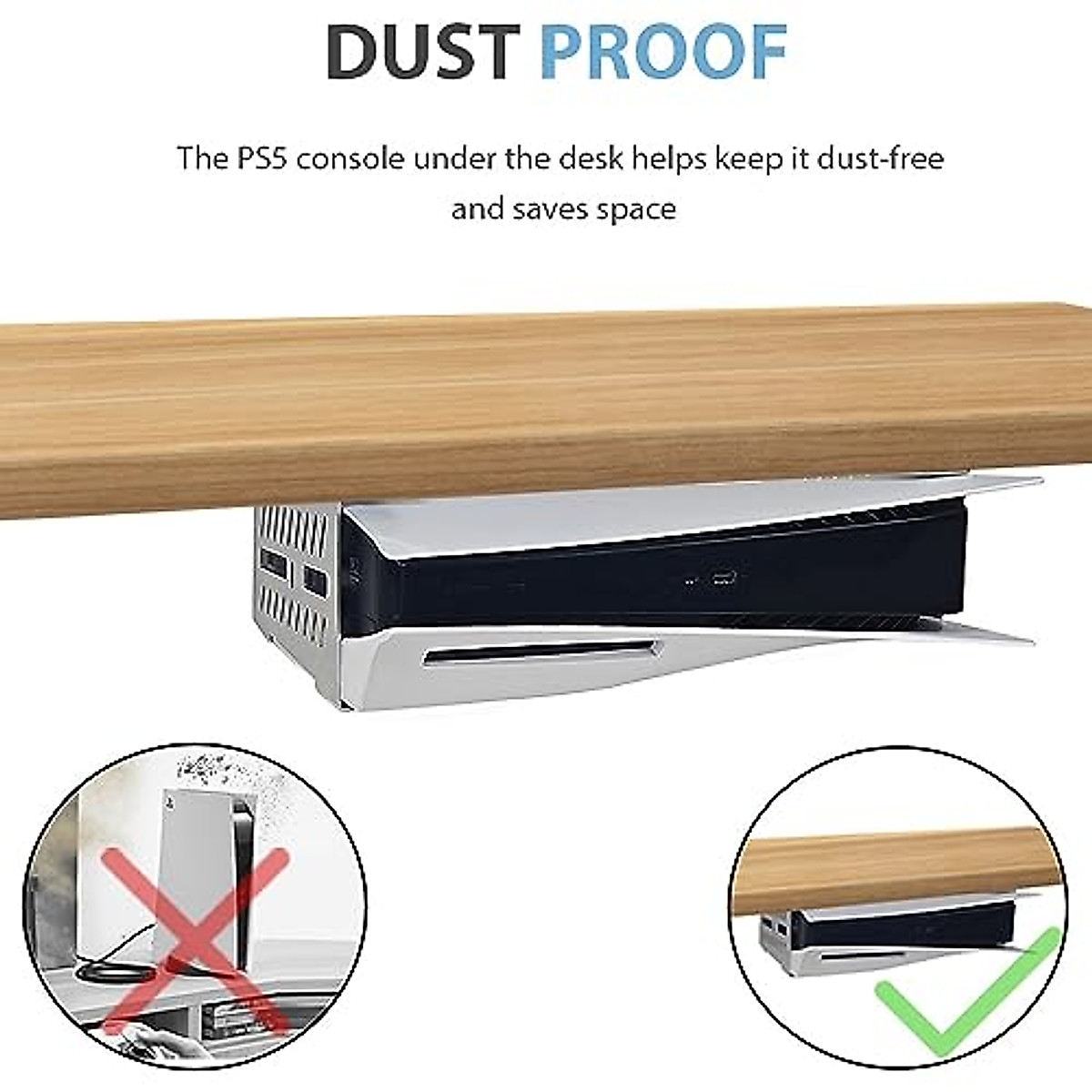 Under Desk Mount for PS5 No Drill, Chanvoo Aluminum Under Desk Mount Holder for Playstation 5 Disc & Digital Edition with Adhesive (Silver)