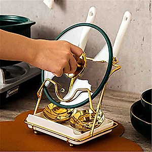 DOUBA Kitchen Pot Cover Rack Organizer Pot Lid Shelf Cooking Storage Spoon Spatula Ladle Holder Cookbook Stand Home Accessories (Color : Style A Green)