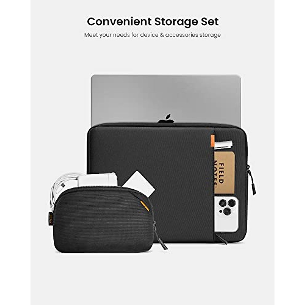 tomtoc 360 Protective Laptop Sleeve Set for 14-inch MacBook Pro M2/M1 Pro/Max A2779 A2442 2023-2021, 12.9 iPad Pro 3rd-6th Gen with Keyboard, Water-Resistant Laptop Case with Organized Accessory Pouch