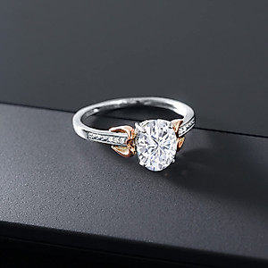 Gem Stone King 925 Silver and 10K Rose Gold Moissanite Solitaire Engagement Ring For Women (1.50 Cttw, Oval 8X6MM, Available In Size 5, 6, 7, 8, 9)