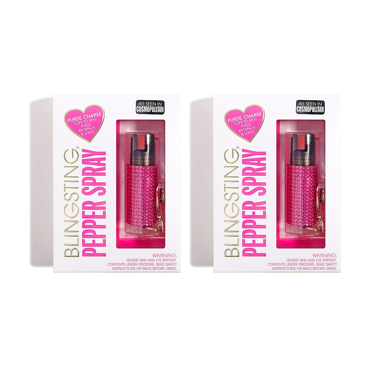 BLINGSTING Pepper Spray for Women - Maximum Strength OC Self Defense Spray - 12 ft Range - UV Marking Dye for Police ID - Swipe Safety Lock - Compact & Fashionable Keychain - Pink (2 Pack)