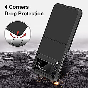 SAMONPOW for Samsung Galaxy Z Flip 4 Case, Z Flip 4 Case with Upgraded Hinge Protection Dual Layer Hard PC Soft TPU Bumper Full Body Shockproof Flip 4 Phone Case for Galaxy Z Flip 4 5G Case - Black