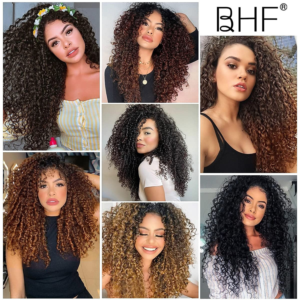 BHF 26 inch Kinky Curly Clip In Hair Extensions, Double Weft Full Head Japanese Heat Resistance Fiber 140g Synthetic Curly Hair Extensions For Women 7pieces (#1B)