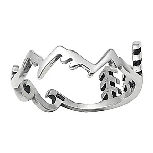 Beautiful Scenic Nature Tree Ocean Band Sterling Silver Ring Size 9