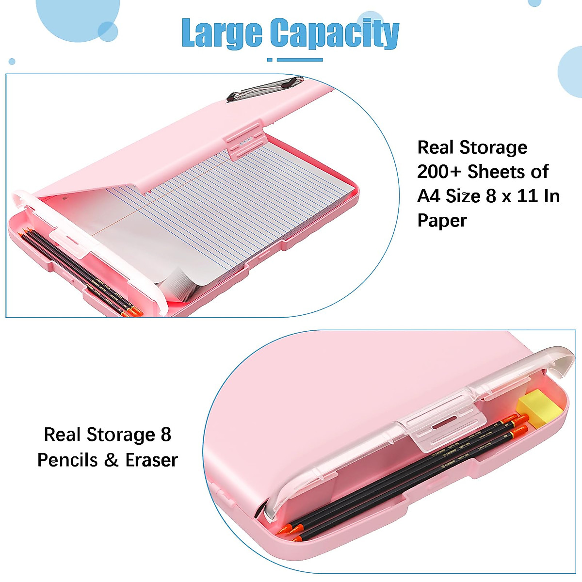 Hongri Clipboard with Storage with Pen Holder, Folder Nursing Clip Board 8.5 x 11 Foilo-Side Opening, High Capacity, Light Weight for Teachers, Classroom. Size 14 x 9.6 x 1.2 in(Pink)