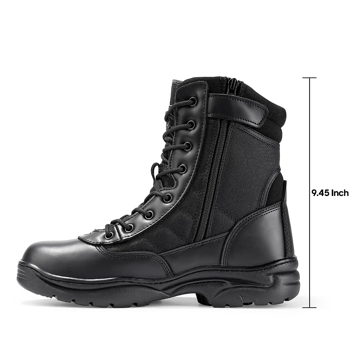 NORTIV 8 Mens Military Tactical Work Boots Side Zipper Leather Outdoor 8 Inches Motorcycle Combat Boots Size 12 Wide US Trooper-W, Black-8 Inches