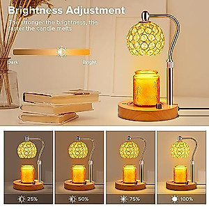 Candle Warmer Lamp with Timer 2H/4H/6H, Height & Heat Adjustable Lamp Candle Warmer, Electric Candle Warmer with Oak Base and 2 * 50W Bulbs, Wax Warmer for Scented Wax(Champagne)
