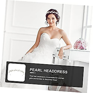 ADOCARN Bridal Crown Headband Women's Headbands Scrunchies Rhinestone Decor Shining Headdress Wedding Tiara Pearl Hair Decoration Bridal Pearl Hair Hoops Headband with Peals Bride