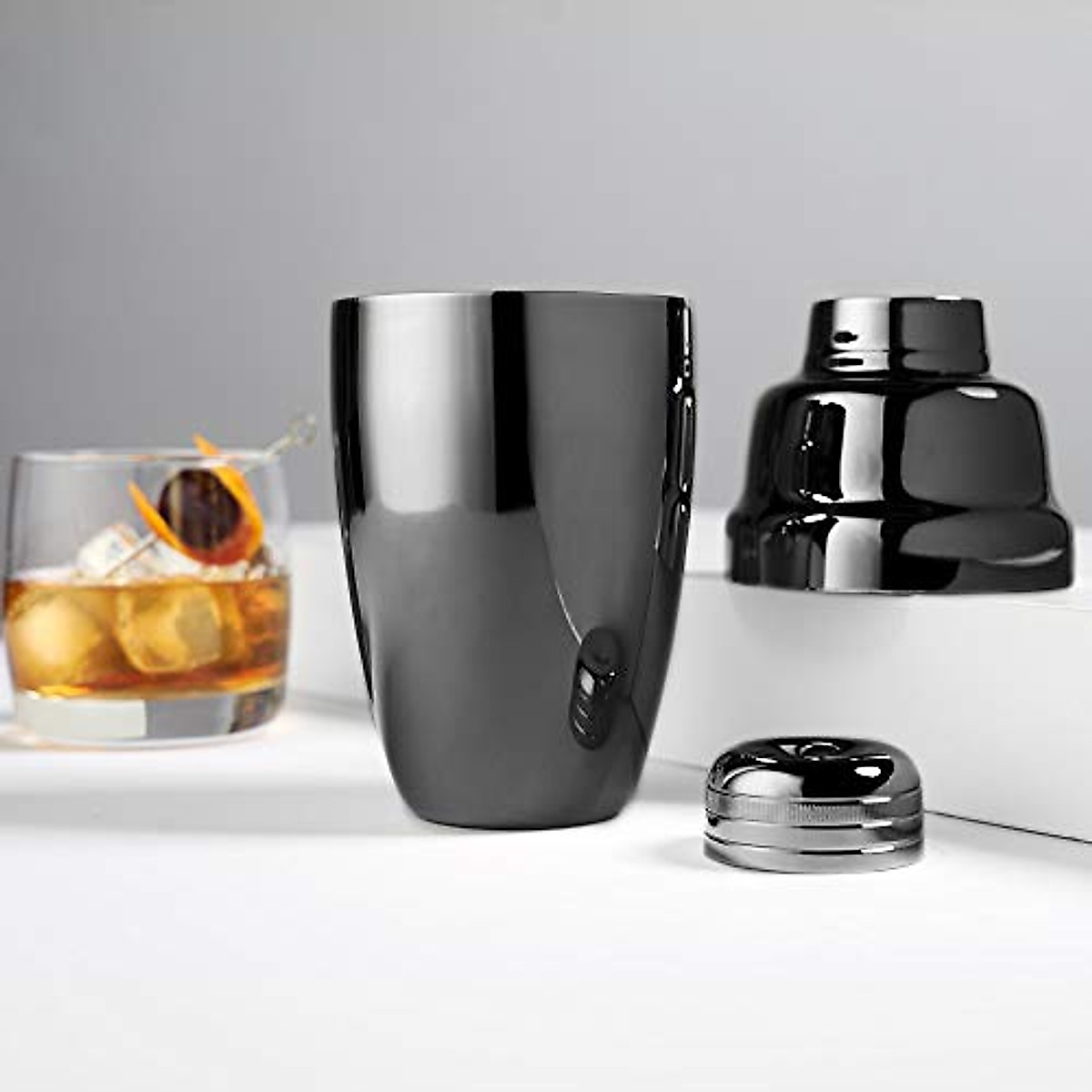 Viski Gunmetal Heavyweight Cocktail Shaker, Stainless Steel Drink Mixer, with Bar Strainer, Professional Shaker for Martini and Margarita, Gunmetal Polished Finish, 16.5 oz