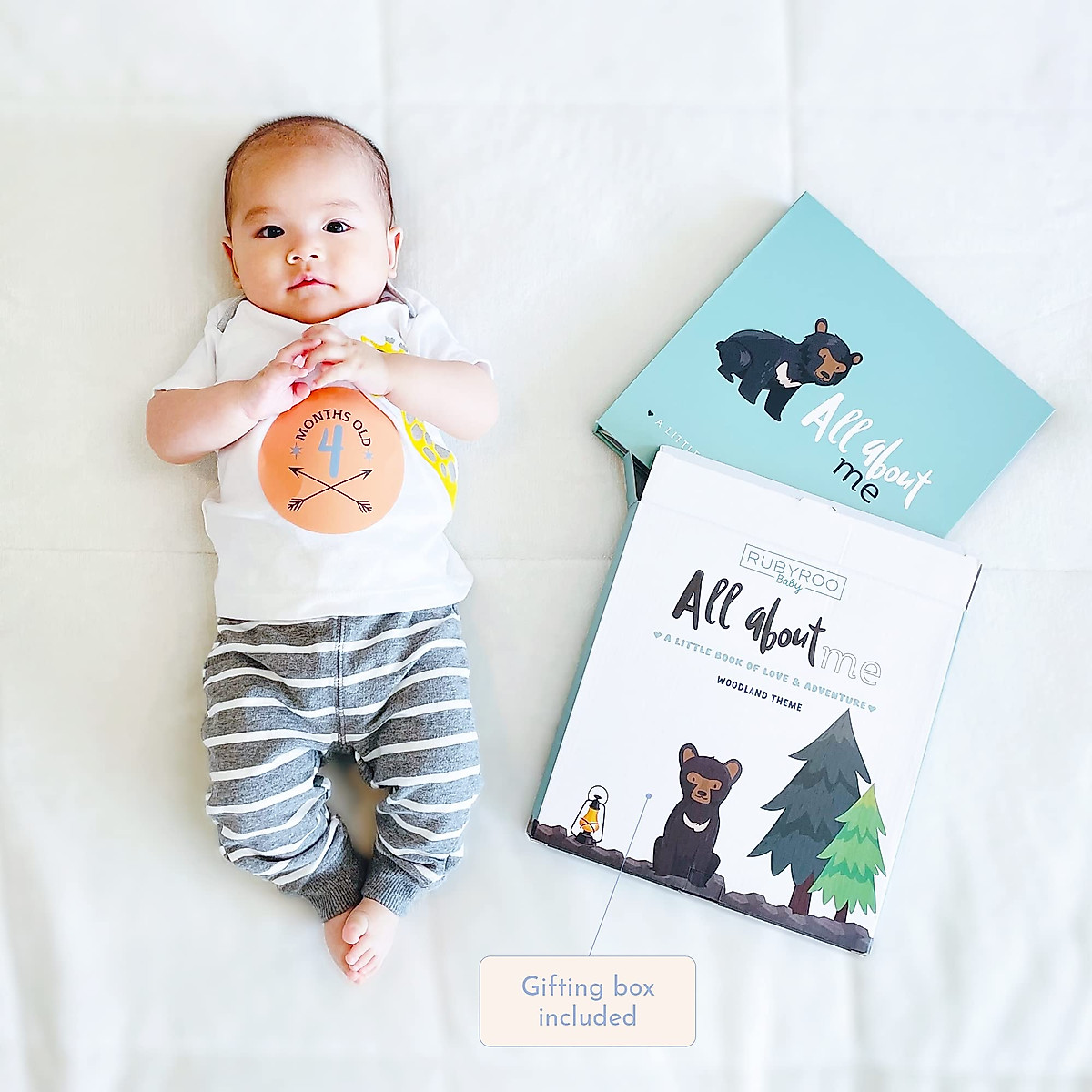 RubyRoo Baby Memory Book - Milestone Keepsake Baby Photo Album - First 5 Years Scrapbook Journal for Baby Boy or Girl - Pregnancy Gift for Baby Shower, Newborn Gender Neutral Record Book - Woodland