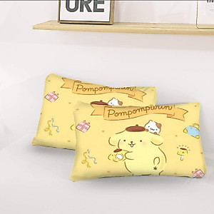 Anime 3 Piece Bedding Set Printed Duvet Cover Set Pompompurin Printed Bed Comforter Cover Quilt Covers with Pillowcases for Your Own Bedroom Yellow Cute Puppy