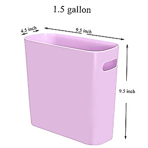 Youngever 2 Pack 1.5 Gallon Slim Trash Can, Plastic Garbage Container Bin, Small Trash Bin with Handles for Home Office, Living Room, Study Room, Kitchen, Bathroom (Purple)