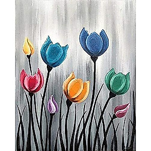 Stamped Cross Kits for Adults Beginner,Tulip Flower Landscape,DIY Designs Cross-Stitch Easy Supplies Needlework,Needlepoint Embroidery Gift for Home Decor 16x20 inch