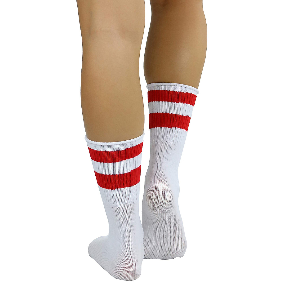 ToBeInStyle Women's Acrylic Ankle Hi With Striped Top - White/Red