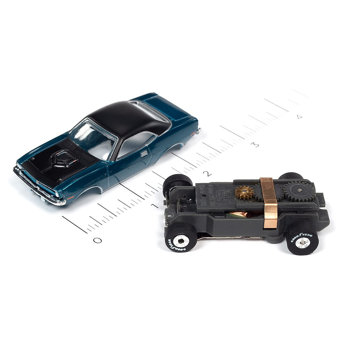 Auto World Thunderjet OK Used Cars 1970 Plymouth Cuda (Teal) HO Scale Slot Car