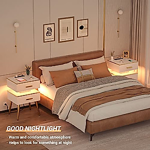 Cyclysio 28.5'' White Nightstand with Charging Station, Tall Bedside Tables with Led Lights, Bed Side Table Night Stand with Drawers for Bedroom and Sofa Side, Bright White Finishing