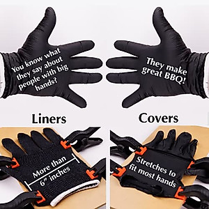 Charbasil Grilling Glove Pack – 30 Nitrile Gloves – 2 Cotton Liners – Disposable Black BBQ Gift – Washable Heat-Resistant Liner – Holiday Birthday Present – Charcoal Wood Gas Cooking Smoking Meat