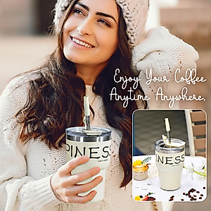 21 oz Travel Coffee Mug, Insulated Tumbler with Lid and Straw, Double Wall Vacuum Insulated Tumbler, Reusable Coffee Cup Gifts for Women, Tea and Drinks, White