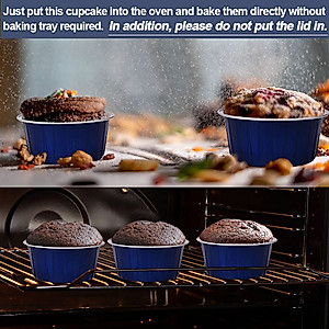 Desserts Foil baking Cups, 5 oz 100 pcs Reusable Cupcake Cups with Lids, Pie Ramekins, Pudding Cups Cake Pans for Wedding,Christmas,Kitchen,Birthday Party,Various Holiday Parties