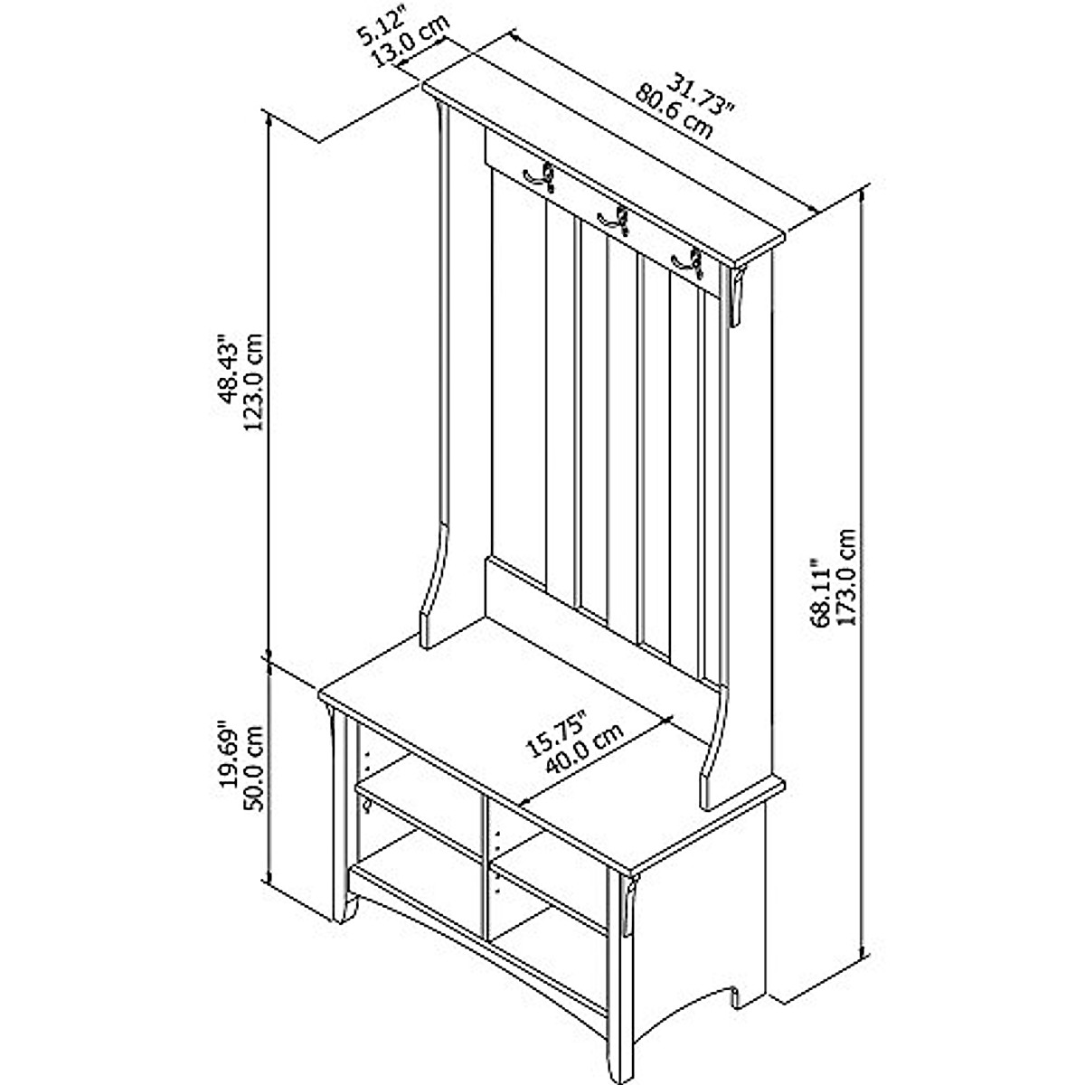 Bush Furniture Salinas Hall Tree with Storage Bench in Antique White