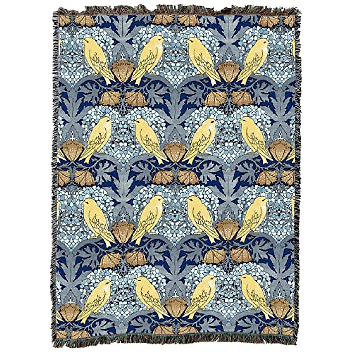 Pure Country Weavers C.F.A. Voysey Birds and Berries Blue Blanket XL - Arts & Crafts - Gift Tapestry Throw Woven from Cotton - Made in The USA (82x62)
