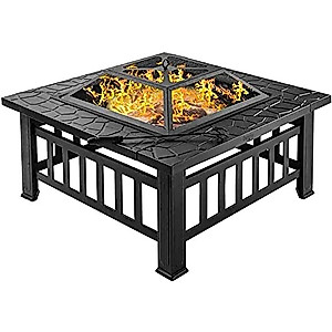 LEAYAN Garden Fire Pit Portable Grill Barbecue Rack Propane Fire Pit, Outdoor Metal Brazier Square Table Multi-Purpose Square Fireplace Garden Patio Heater for Party for Camping Backyard